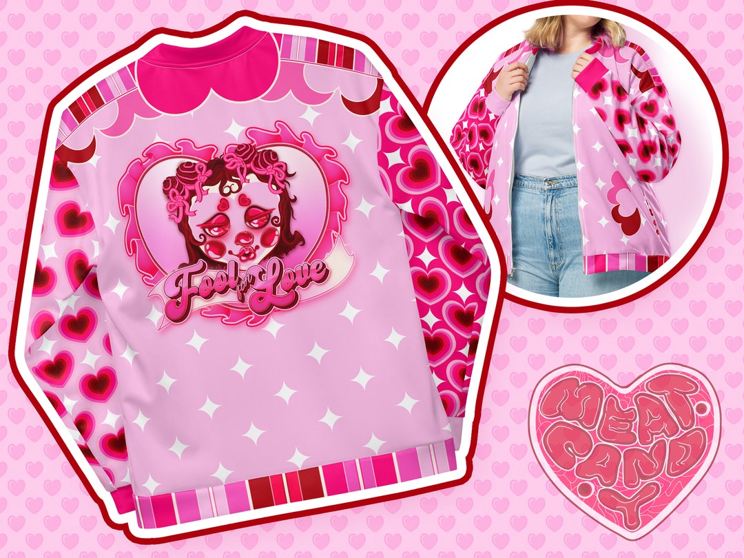 Fool for Love Valentine's Day Lovecore Clown Bomber Jacket Cute Pink ...