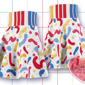 Clowncore Primary Colors Confetti Skater Skirt Colorful Bright Kidcore ...