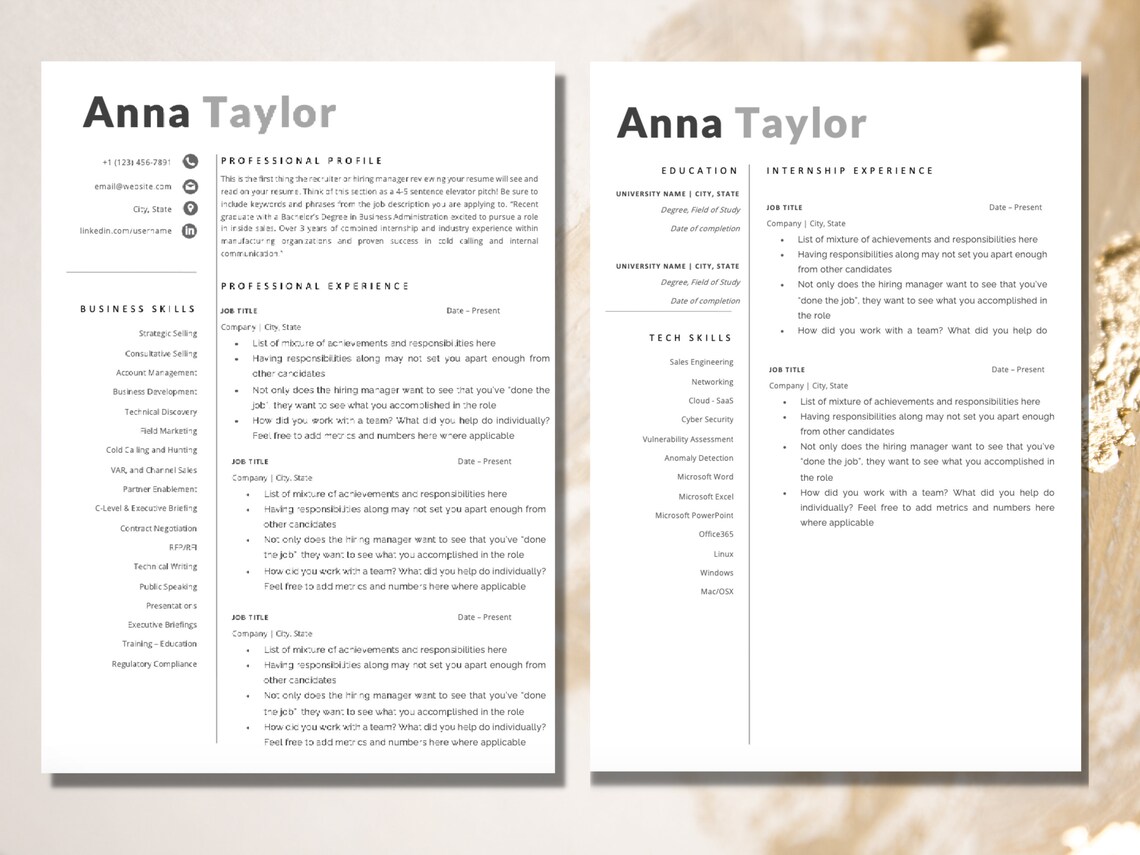 Entry Level Resume Template for Word, New Grad Resume, CV Resume ...
