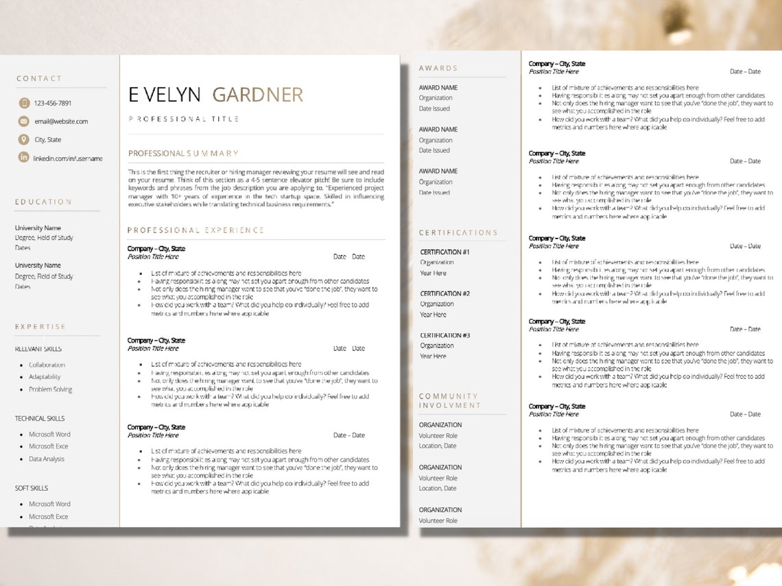 2 Page Resume Template, Minimalist Resume Template Word, Modern Resume ...