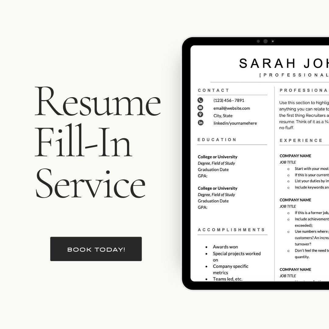 Resume Fill-in Service, 1-3 Pages With Free Resume Template, CV Fill-in ...