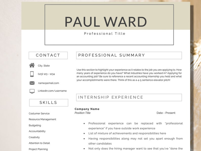 Entry Level Resume Template For Word New Grad Resume Cv - Etsy