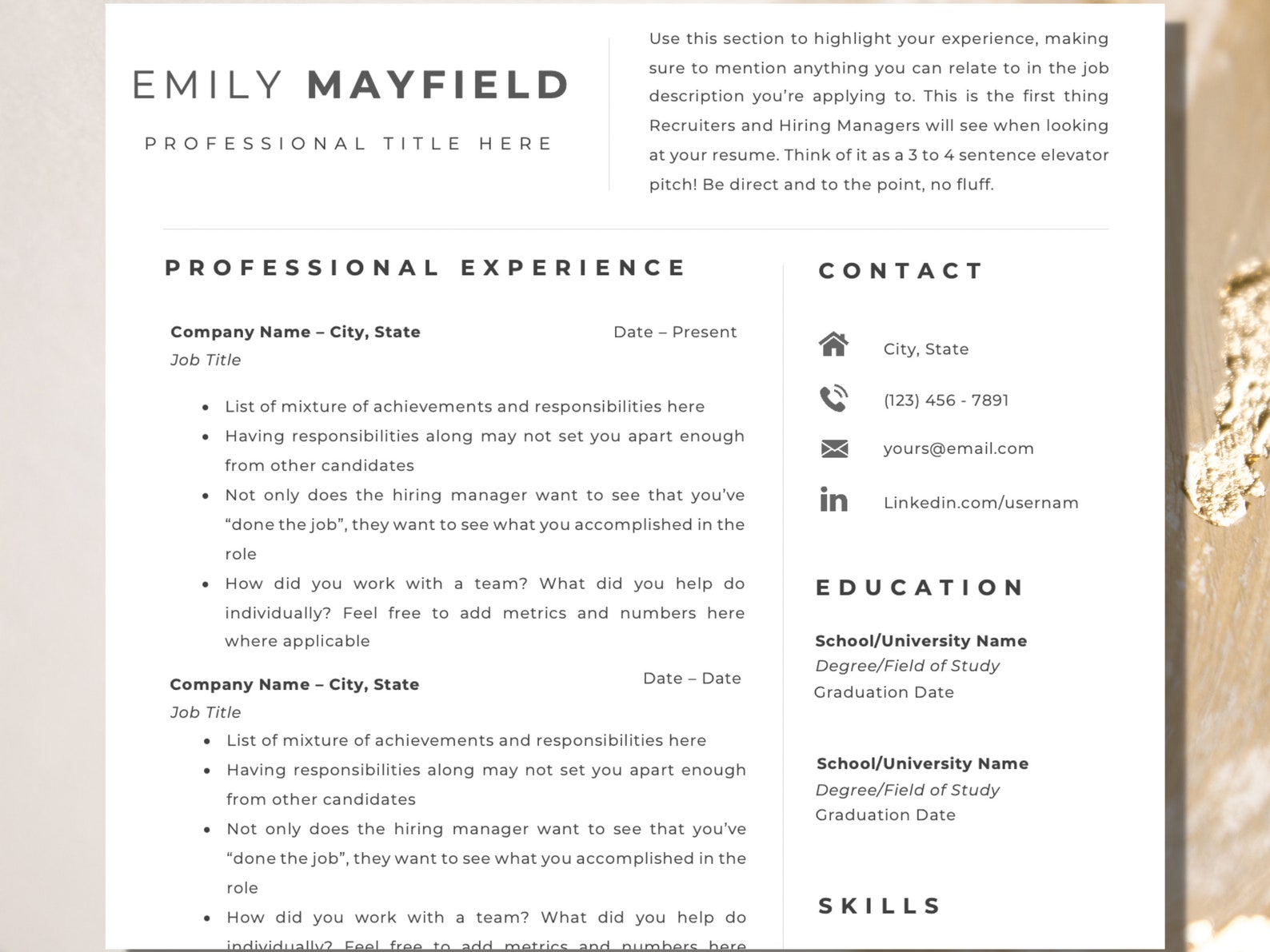 Resume Template, CV Template for Word, CV Template, Professional Resume ...
