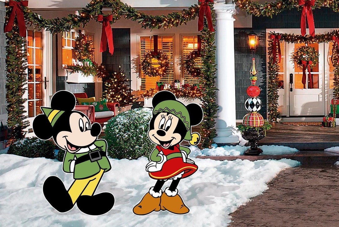 Mickey and Minnie Christmas Elves Cutout and Yard Sign - Etsy