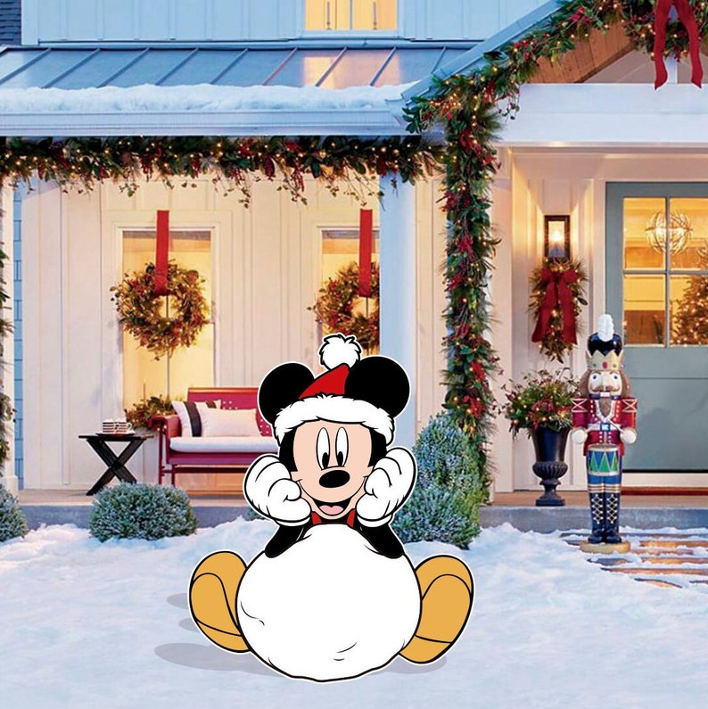 Mickey and Minnie Christmas Snowballs Cutout and Yard Sign - Etsy