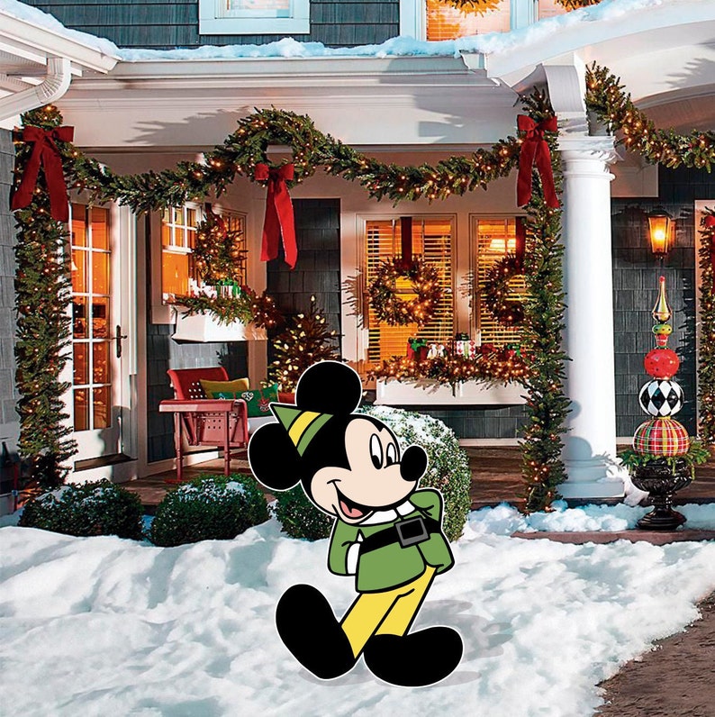 Mickey and Minnie Christmas Elves Cutout and Yard Sign - Etsy