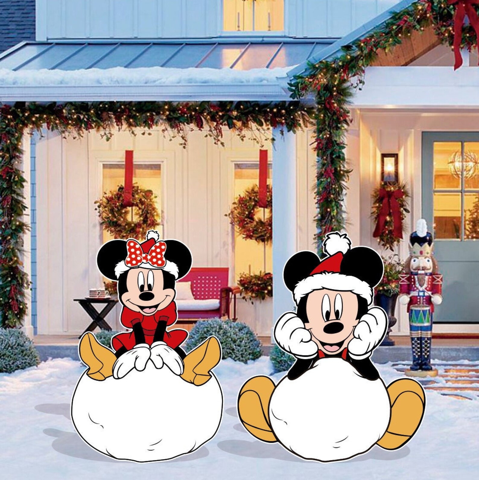Mickey and Minnie Christmas Snowballs Cutout and Yard Sign - Etsy