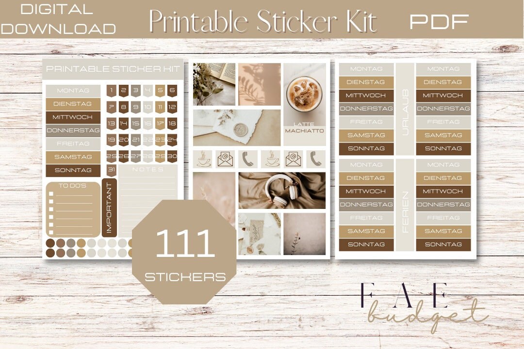 Printable Sticker Kit, Beige and Brown Aesthetic, Planner Sticker ...