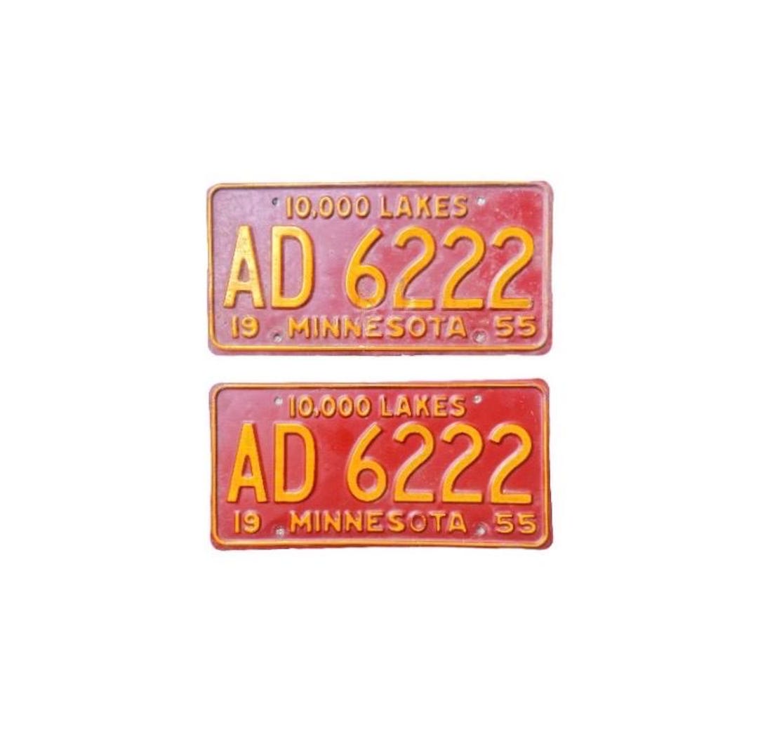 Vintage Set of 1955 Embossed LICENSE PLATE Set - Minnesota Automobile ...