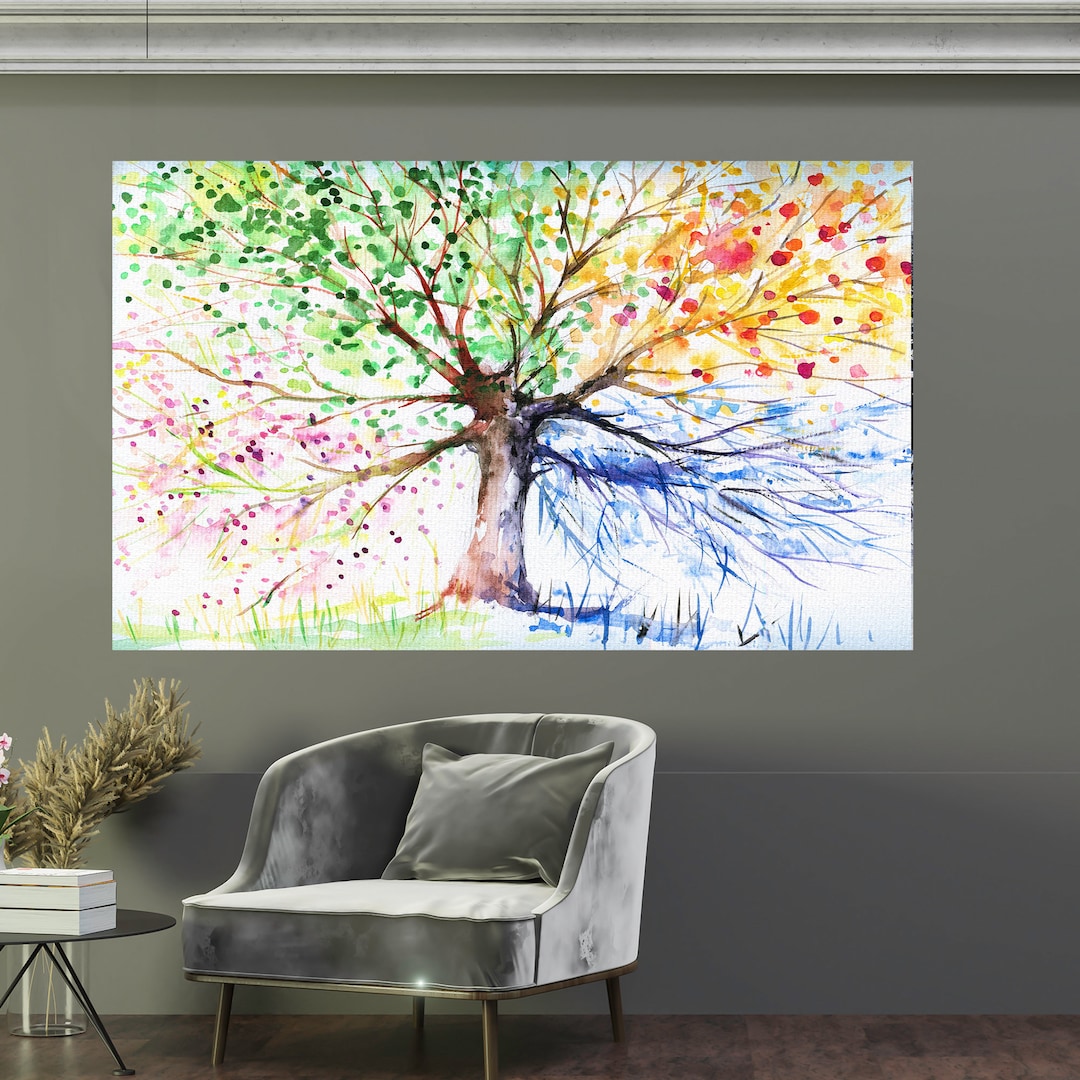 4 Seasons Tree Art Four Season Tree Canvas Wall Art Tree - Etsy