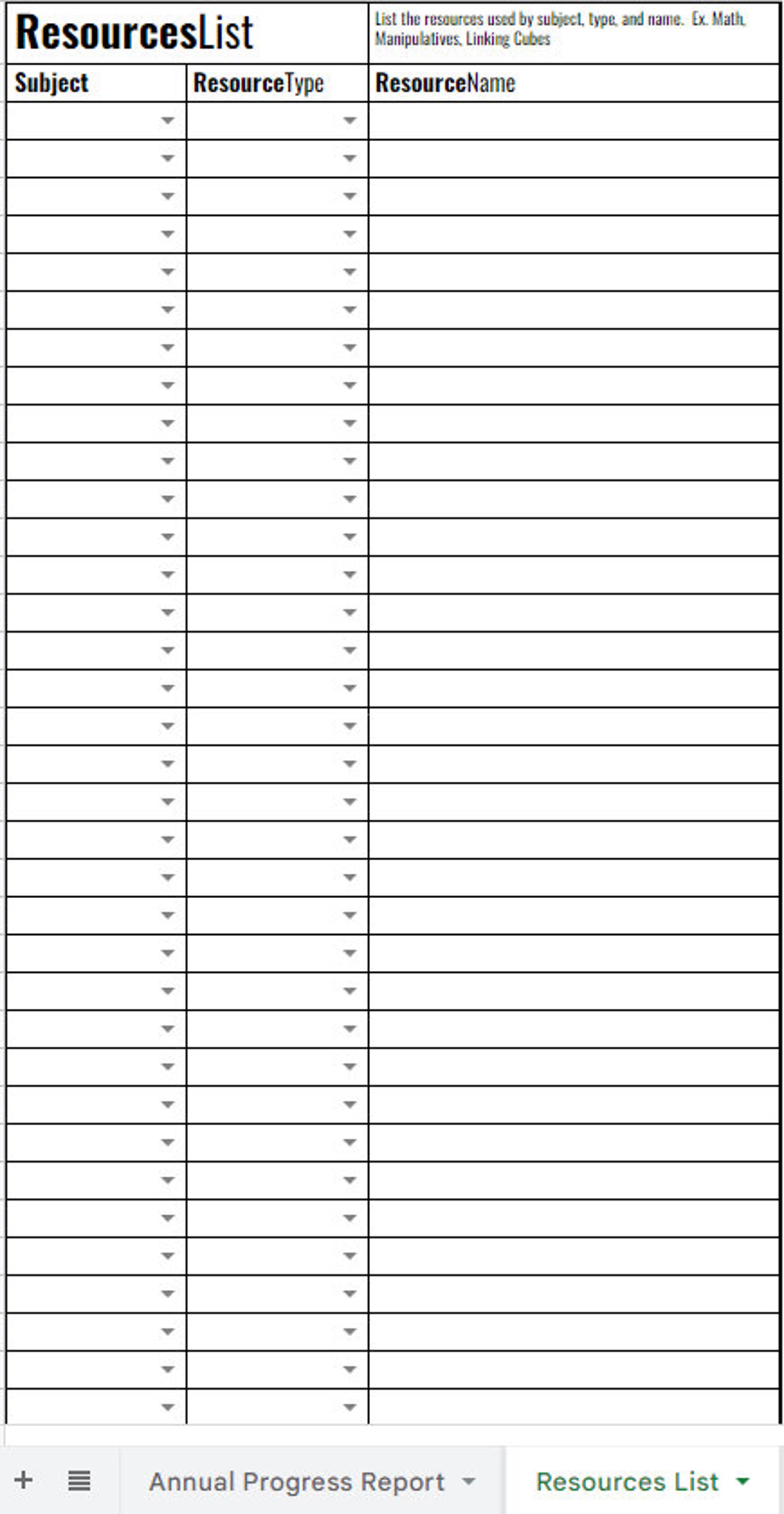 EDITABLE Homeschool Assessment Progress Report With Resource List ...