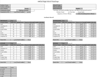 EDITABLE High School Transcript Template With GPA Calculator - Etsy