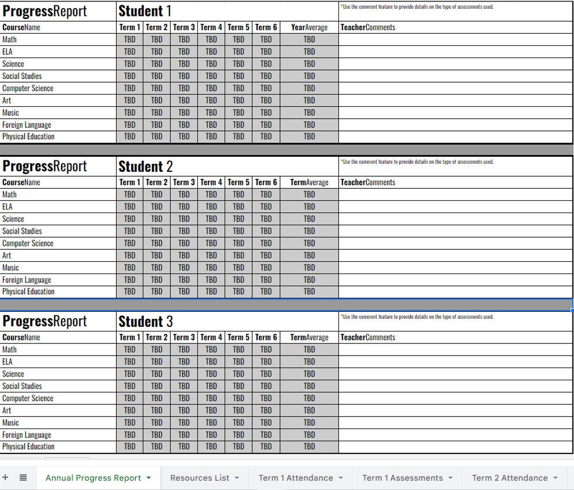 EDITABLE Homeschool Assessment Progress Report With Resource List ...