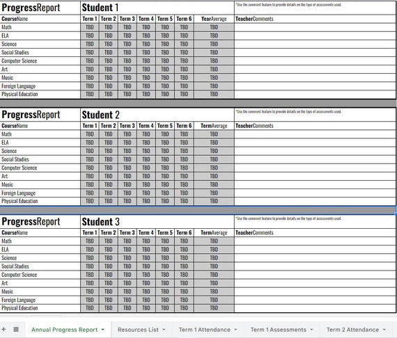 EDITABLE Homeschool Assessment Progress Report With Resource - Etsy