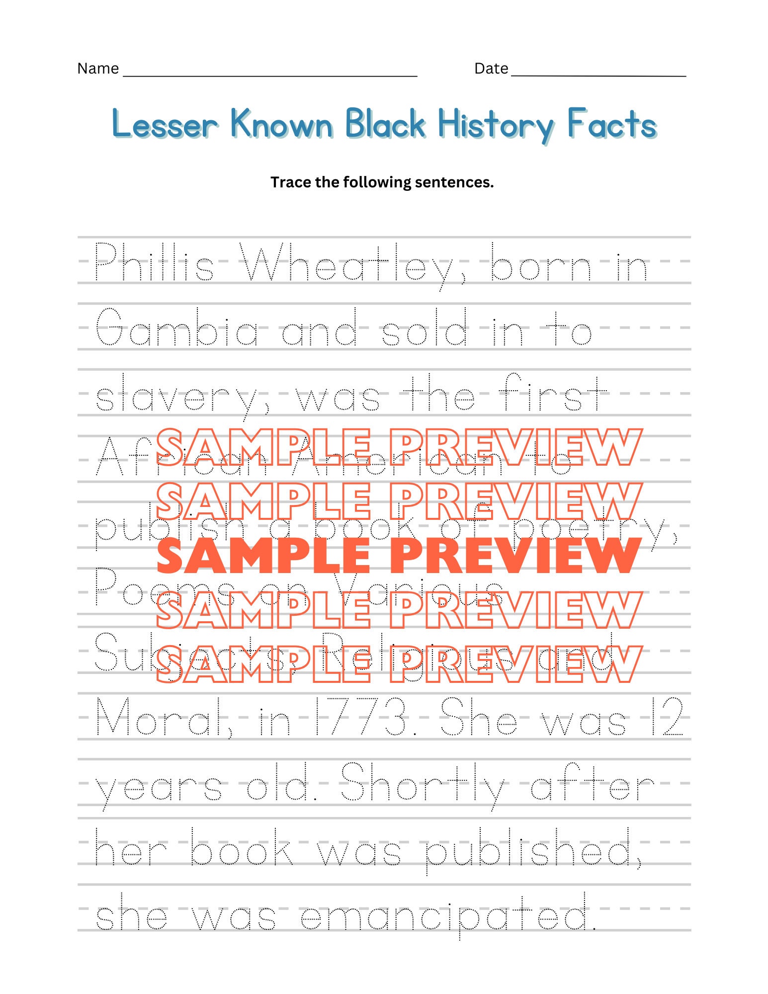 Lesser Known Black History Facts Copy Work Bundle for Black History ...