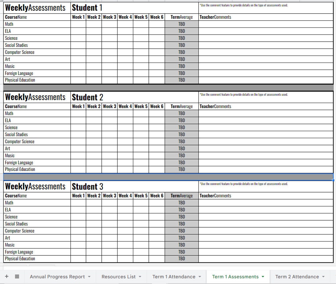 EDITABLE Homeschool Assessment Progress Report With Resource List ...