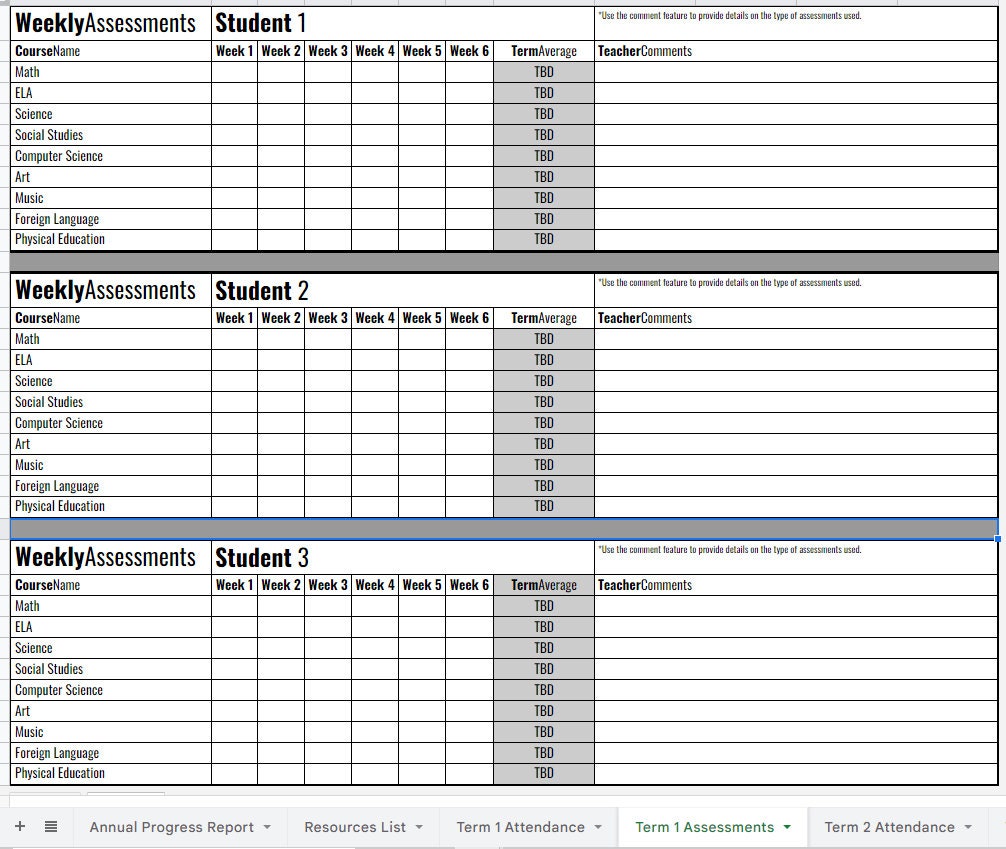EDITABLE Homeschool Assessment Progress Report With Resource List ...