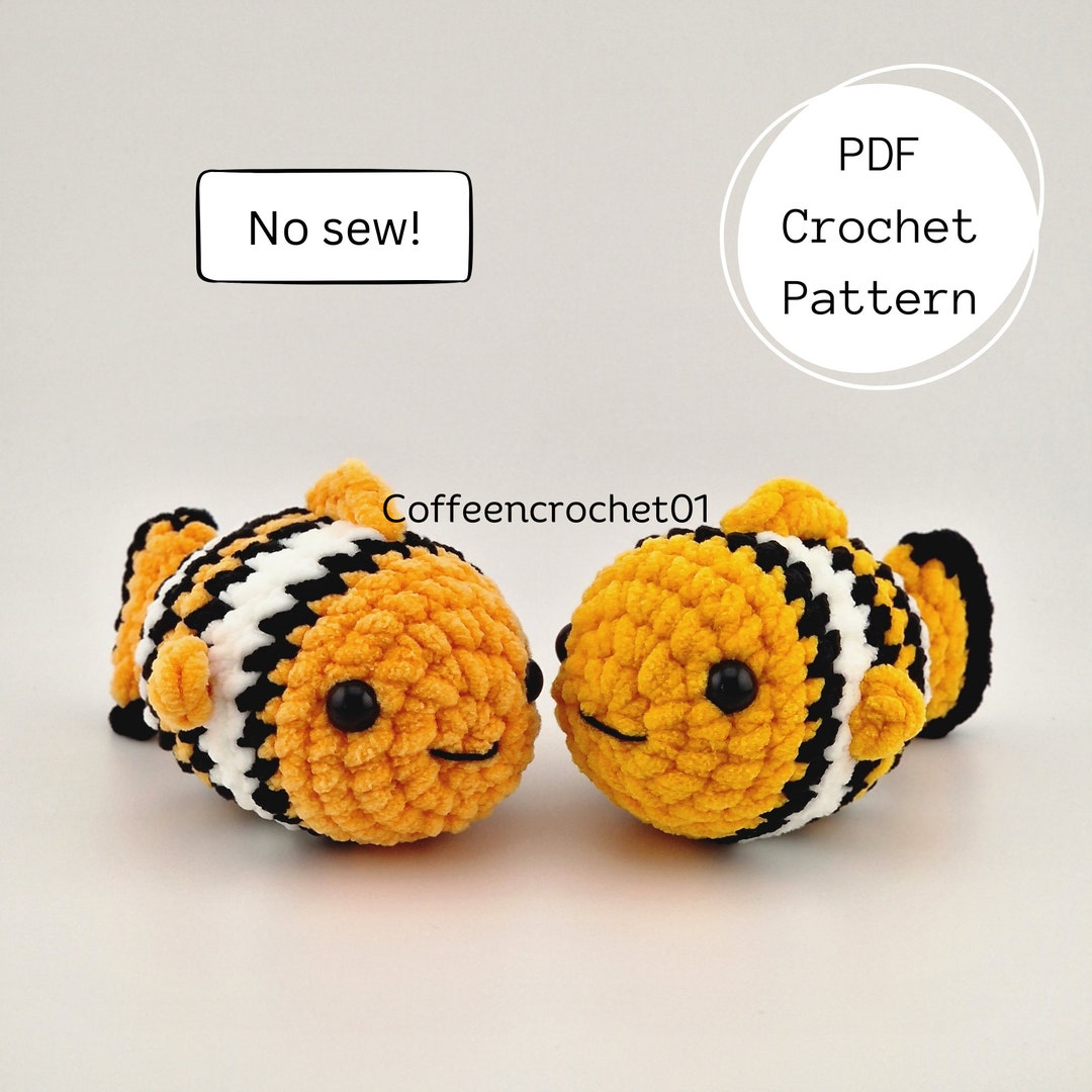 No Sew Clownfish Crochet Pattern Amigurumi Pattern Fish Stressball ...