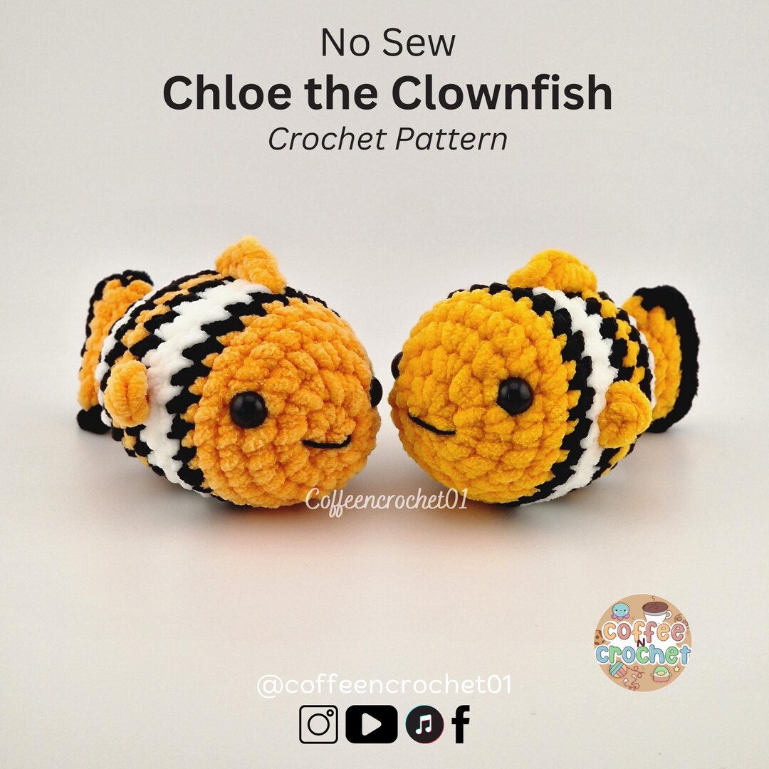 No Sew Clownfish Crochet Pattern Amigurumi Pattern Fish Pattern Crochet ...