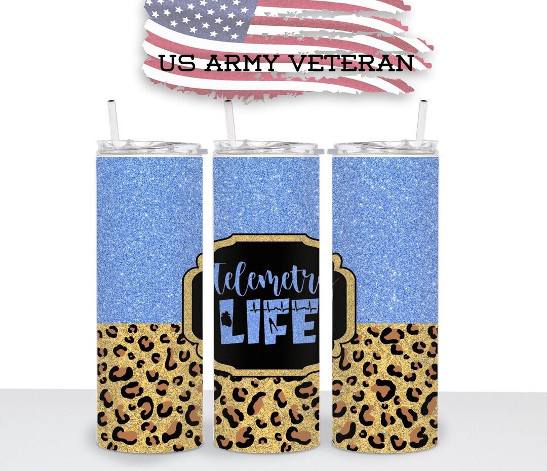 Telemetry Tech Blue Gold Leopard Tumbler Wrap Image, 20 Oz Skinny ...