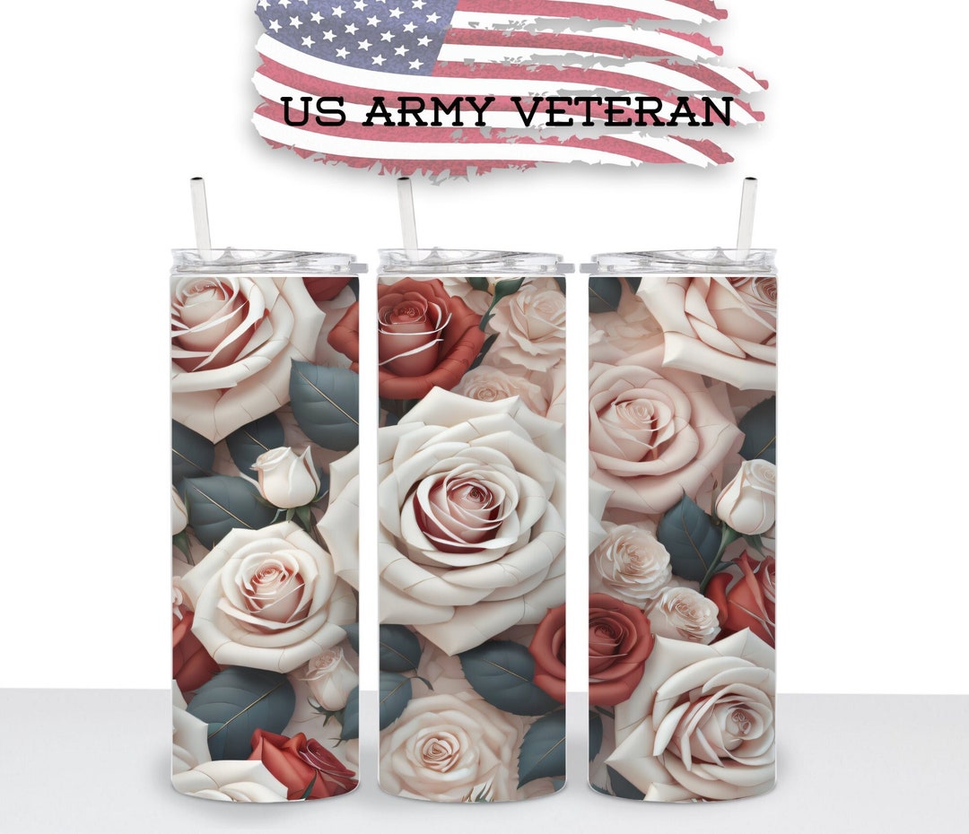 3D Roses, White & Red Roses Tumbler Wrap, 20oz Straight Tumbler ...