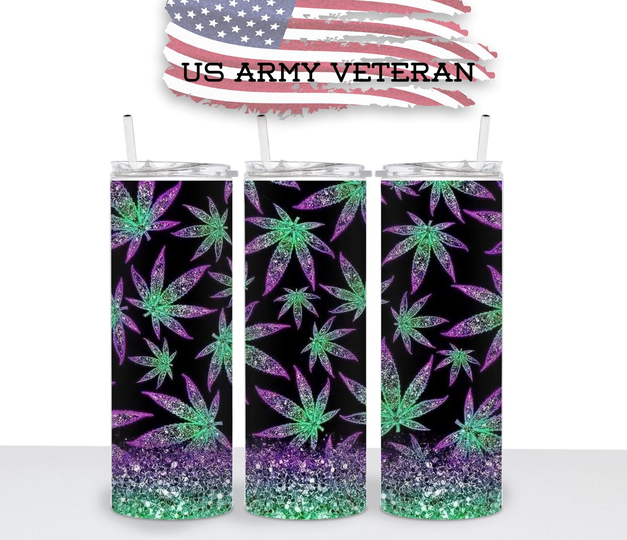 Green Glitter Weed Leaf 420 Tumbler Wrap Image, 20 Oz Skinny Tumbler ...