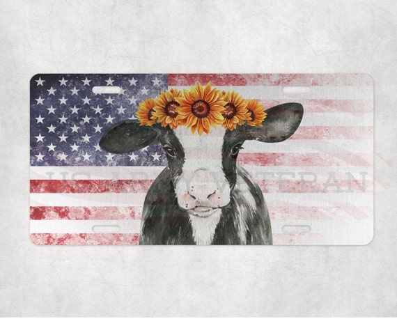 License Plate Png Moo Cow Sunflower American Flag Faded Cow - Etsy