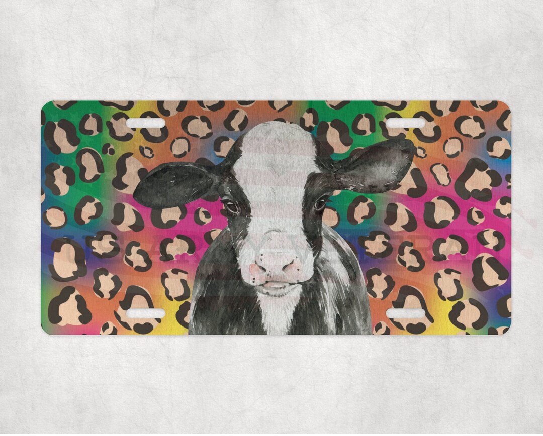 Moo Cow Colorful Leopard Print, License Plate, Car Plate, Car Tag ...