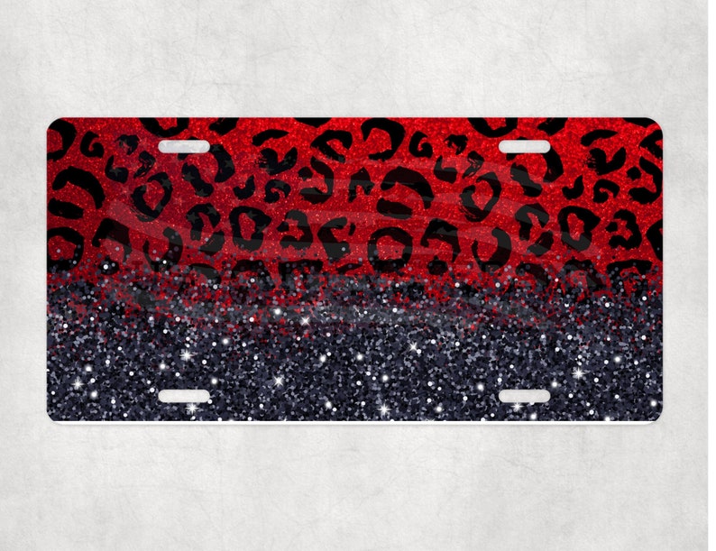 License Plate Red and Black Glitter, Leopard PNG, Car Plate PNG, Car ...