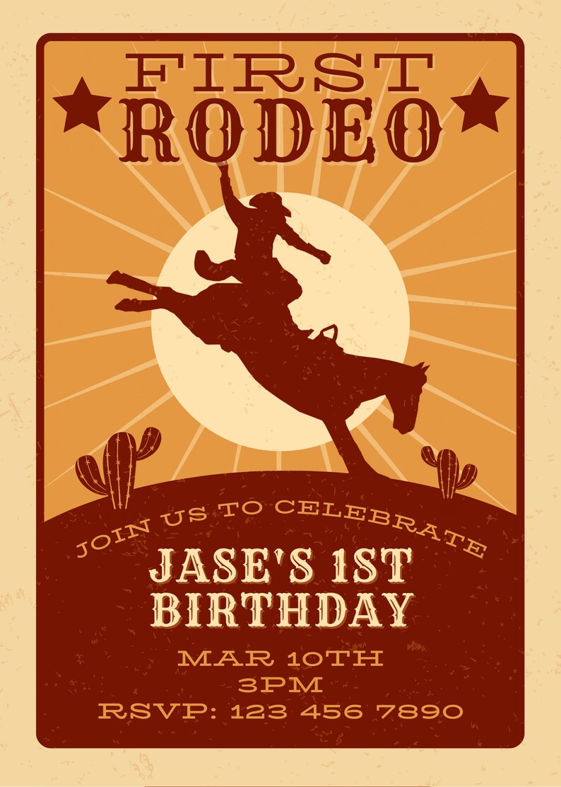 Editable Rodeo 1st Birthday Invitation, Printable Download Canva ...