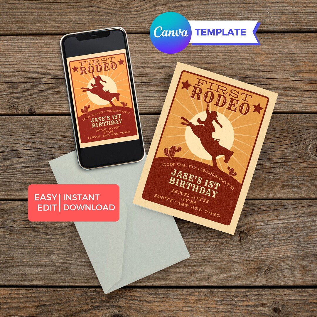 Editable Rodeo 1st Birthday Invitation, Printable Download Canva ...