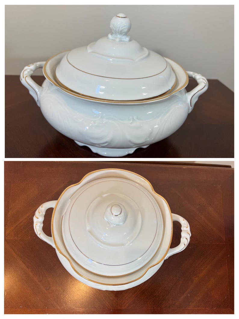 Vintage Tureen With Lid Ladle & Underplate, White Stew Soup Bowl ...