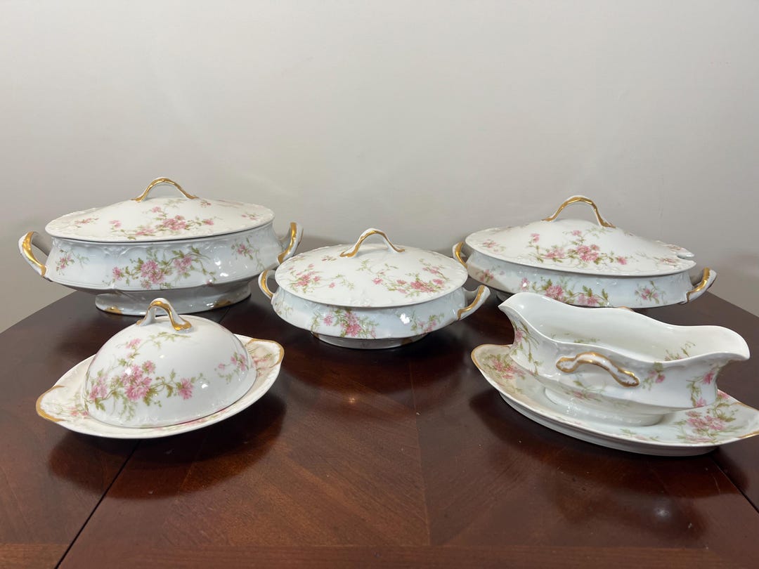 Vintage Haviland Serving Bowl Butter Dish Gravy Boat With Pink Flower ...