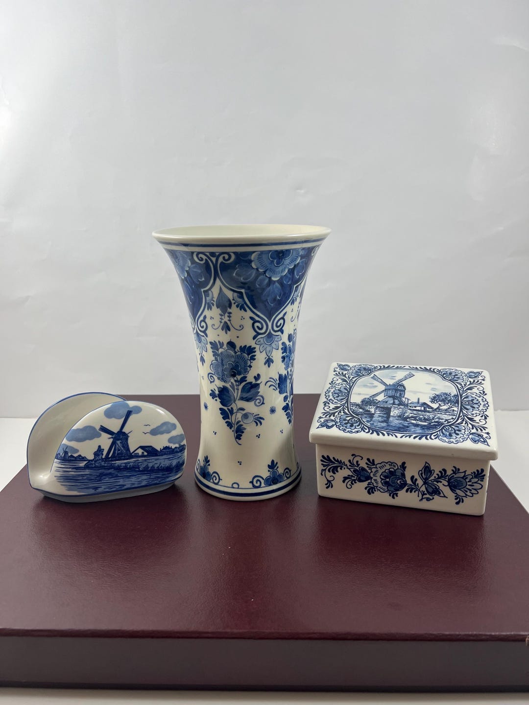 Delft Blue Napkin Holder, Blue Hand Painted, Holland, Windmill, Vintage ...