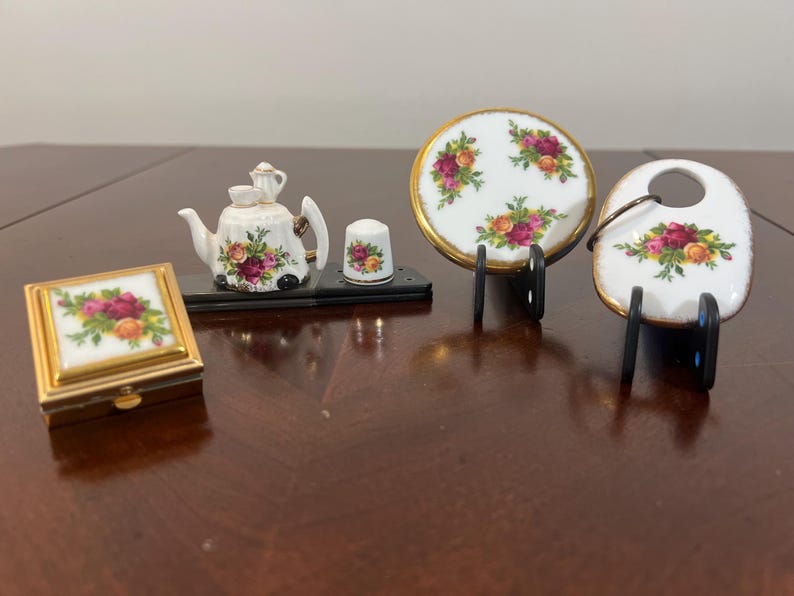 Royal Albert Old Country Roses Miniature Collection: Teapot, Thimble ...