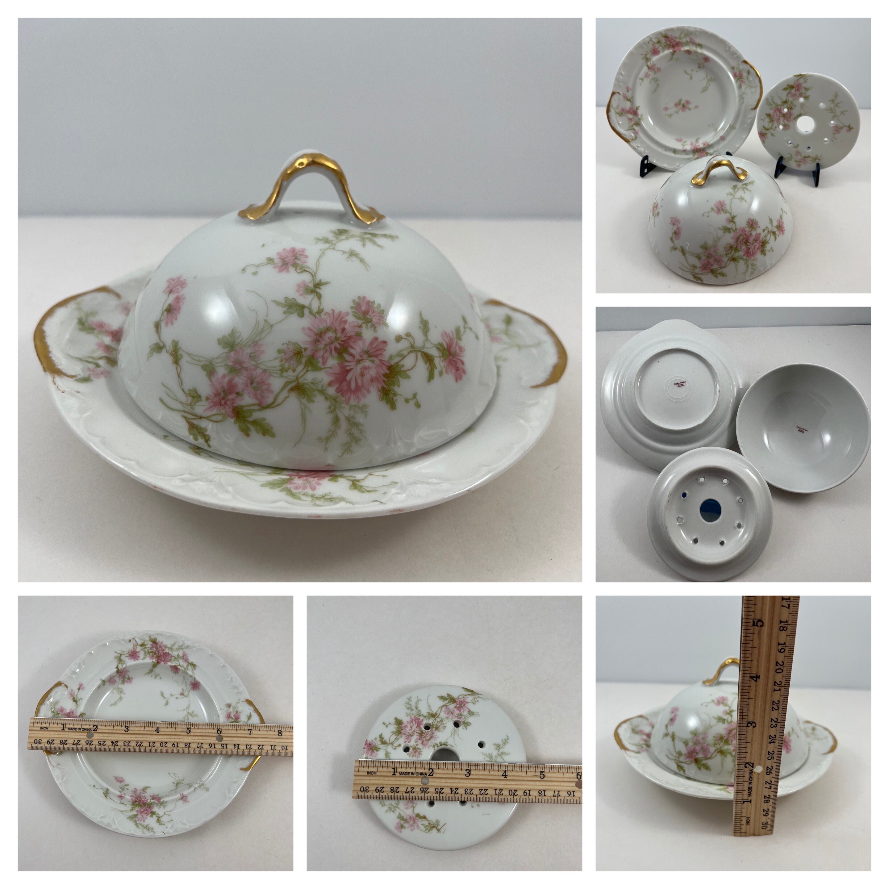 Vintage Haviland Serving Bowl Butter Dish Gravy Boat With Pink Flower ...