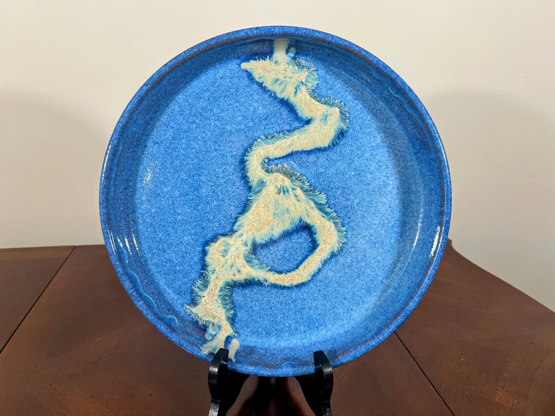 Barbara Wakefield Blue Pottery Dish, Stoneware Decorative Art Drip ...