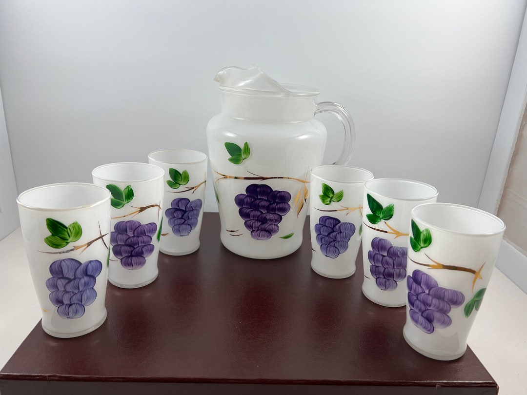 Frosted Glass Pitcher With Tumblers, 1950s, Bartlett Collins, White ...