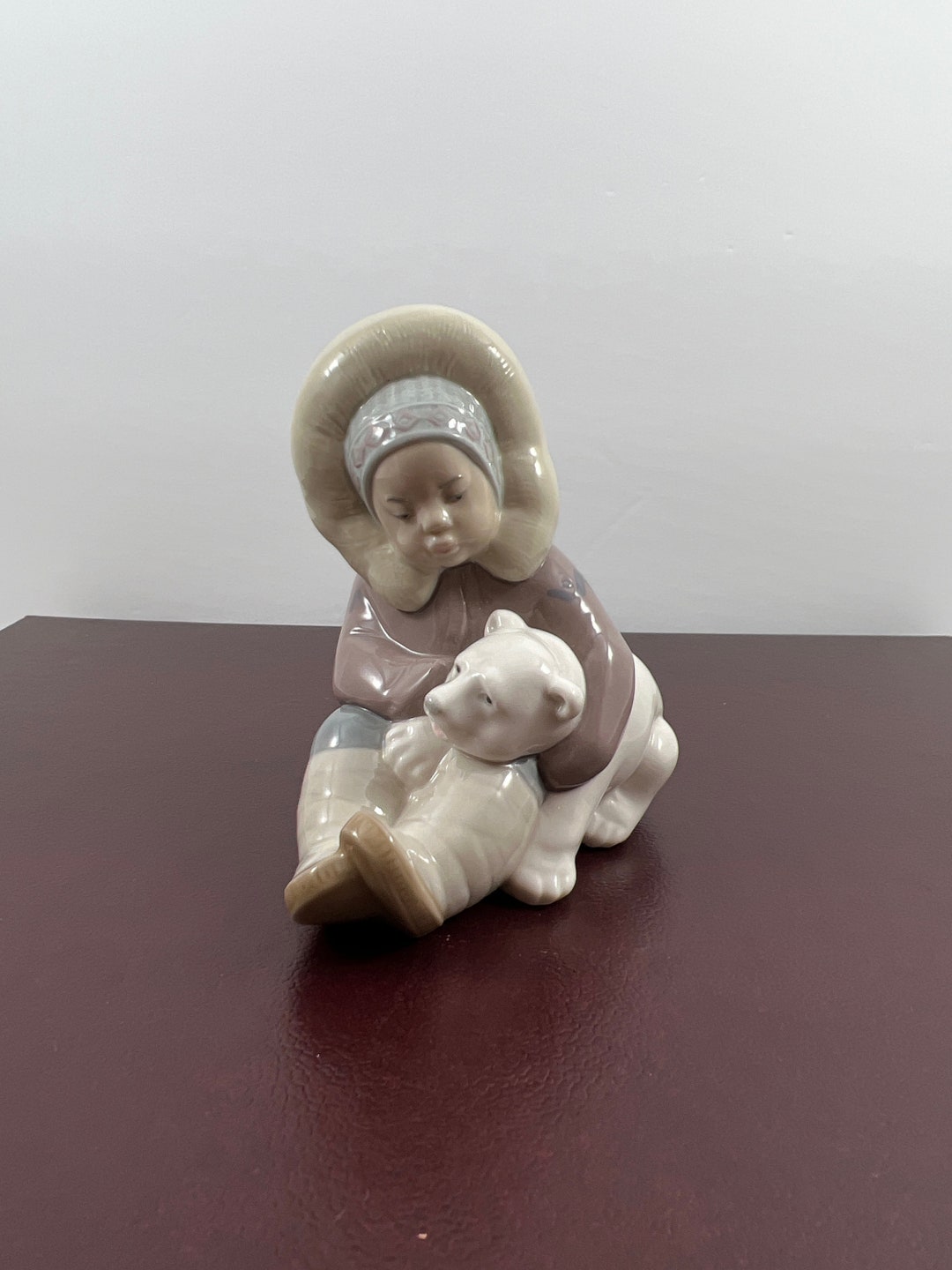 Lladro Figurine Eskimo, Child Playing, Polar Bear Cub, 1195, Glazed ...
