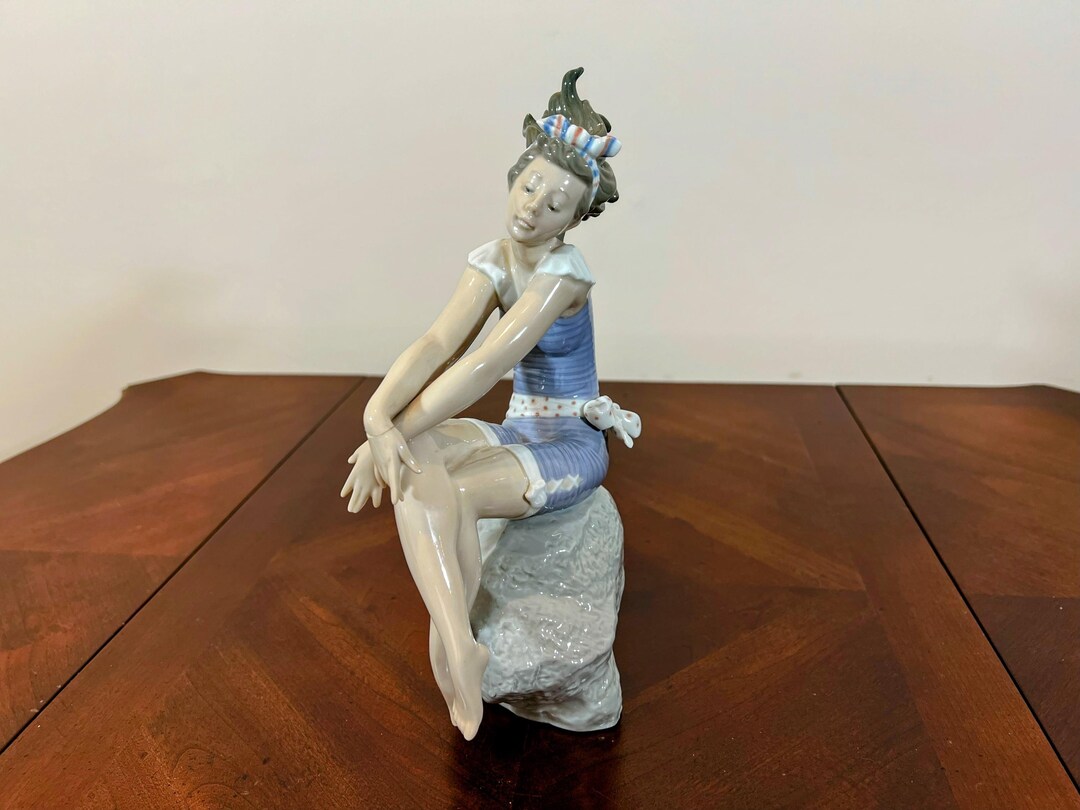 Lladro Figurine #5615 Bathing Beauty, Girl Sitting on Stone, Vintage ...