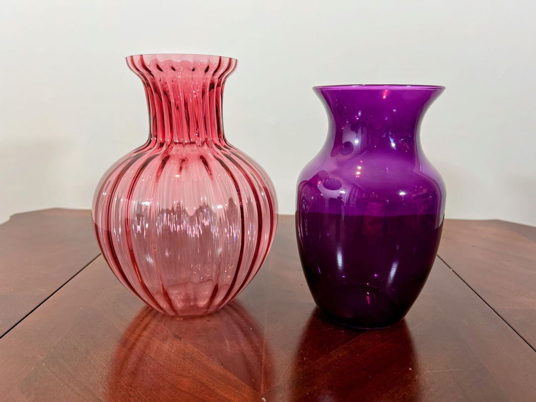 Raspberry Pink Fluted Glass Vase, Purple Vase, Home Decoration, Vintage ...