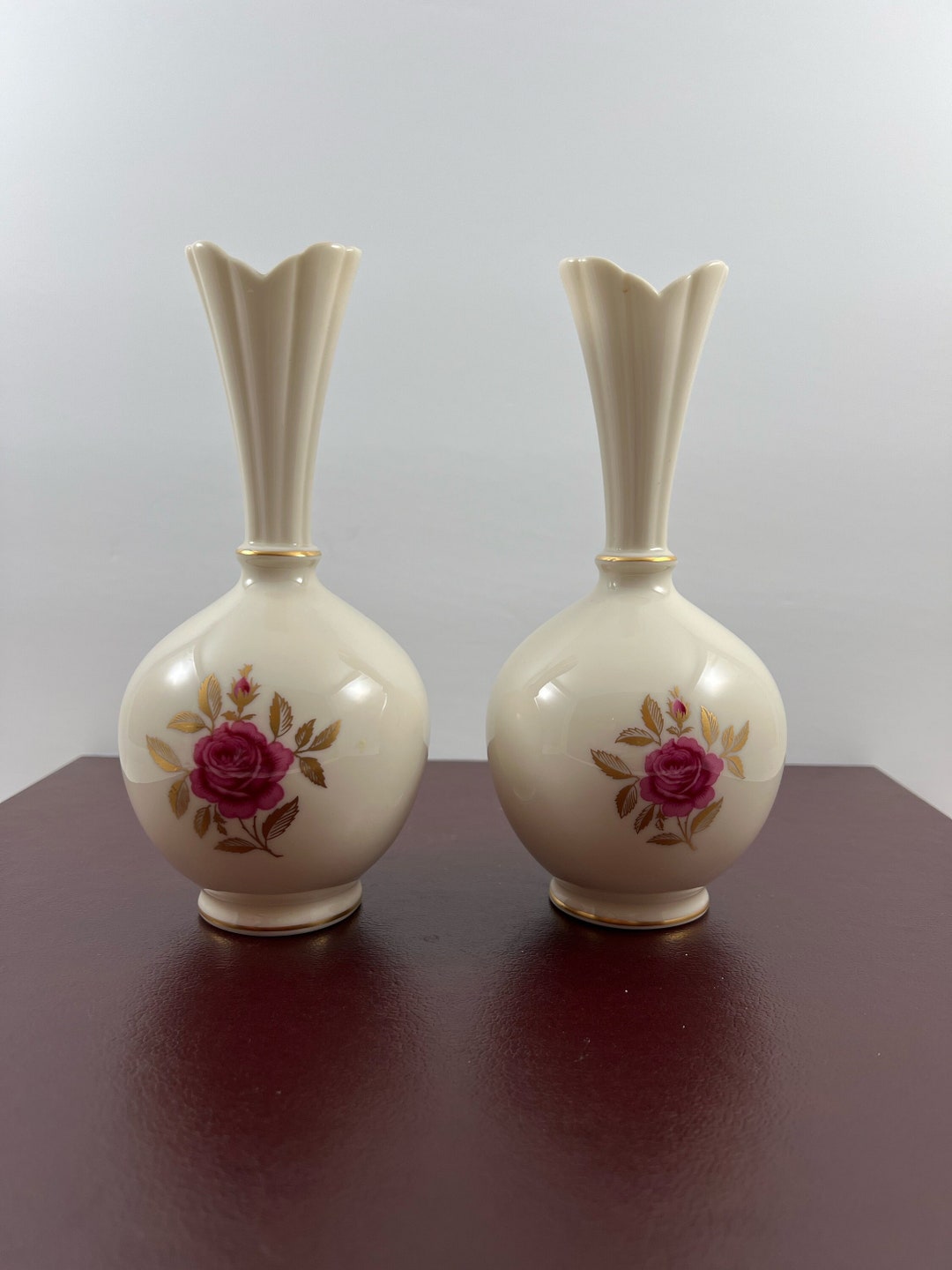 Lenox Bud Vase, Set of 2, Pink Rose, Ivory, 24K Gold Trim, Rhodora ...