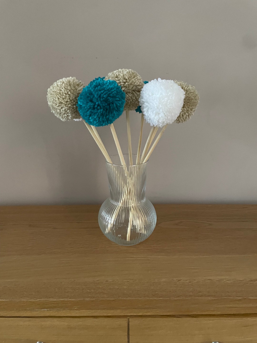 Handmade Pom Pom Flower Bouquet Colourful Artificial Floral Arrangement ...