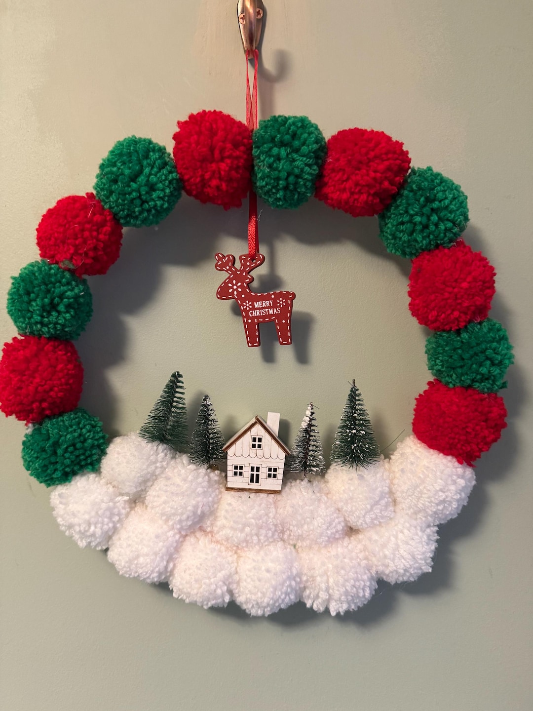Handcrafted Christmas Pom Pom Wreath | Festive Holiday Decor | Winter ...