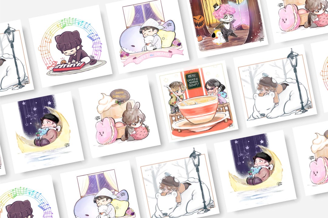BTS Cute Chibi Fanart Series 8.5x8.5 Inch Square Kpop Prints | Jungkook ...