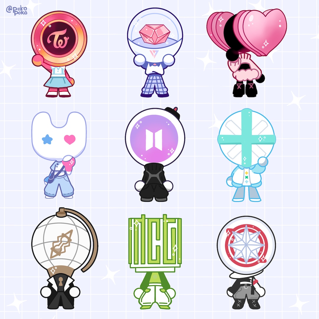 Kpop Lightstick Chibi Stickers | BTS Newjeans Seventeen Blackpink Twice ...