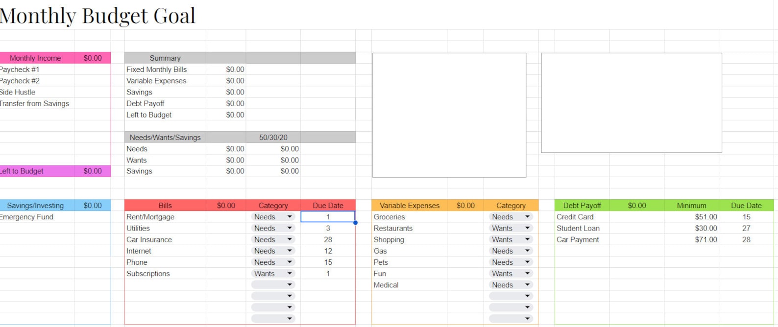 Simple Monthly Budget Google Sheet - Etsy