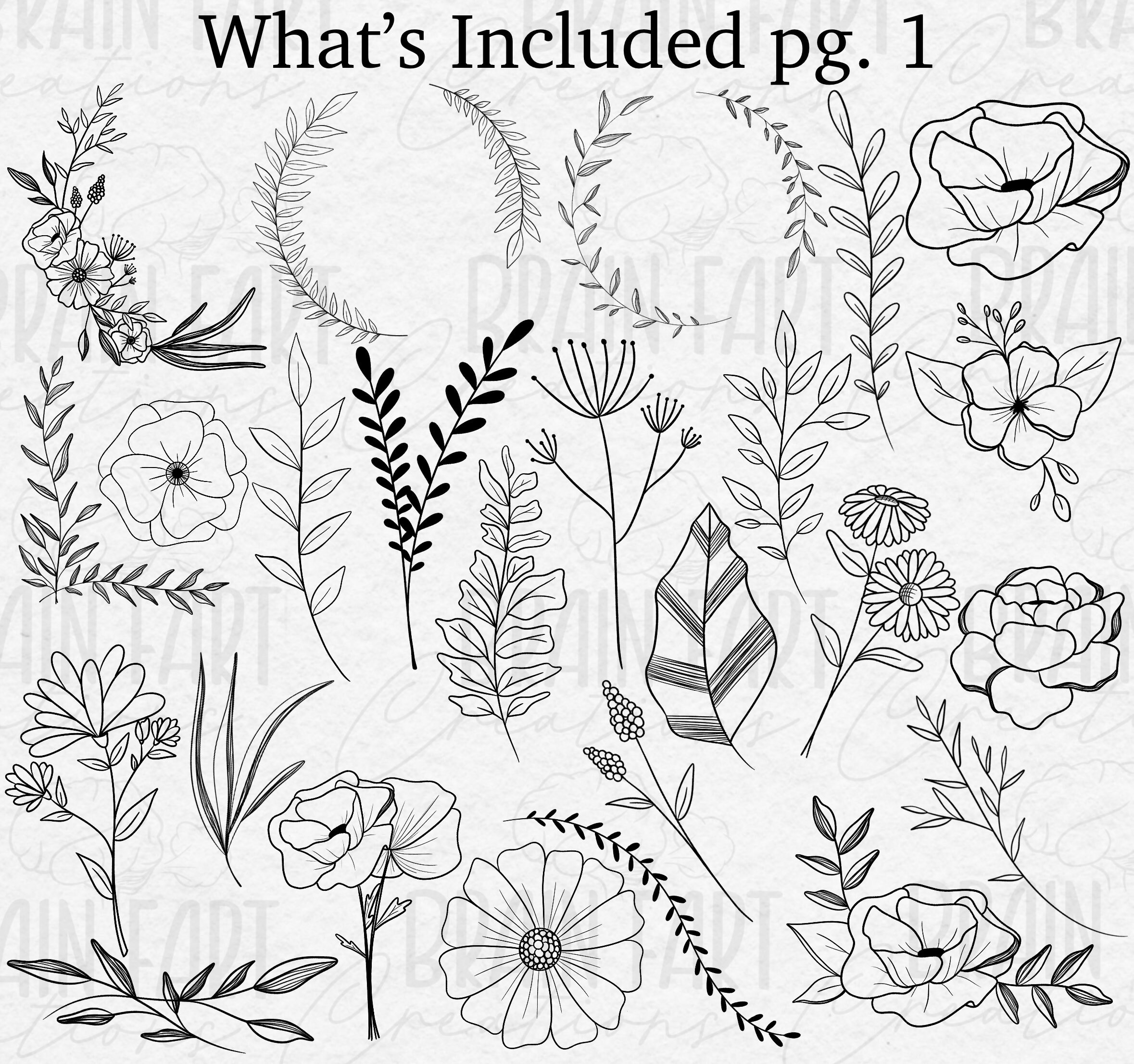 50 Hand Drawn Leaves & Flowers Clip Art Files/ PNG and SVG Files - Etsy
