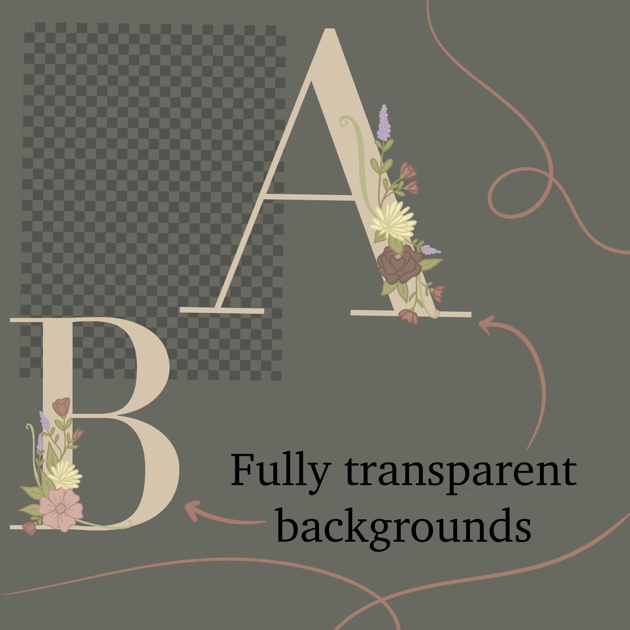 Floral Alphabet Clip Art Files/ Neutral Flowers Alphabet PNG Files - Etsy