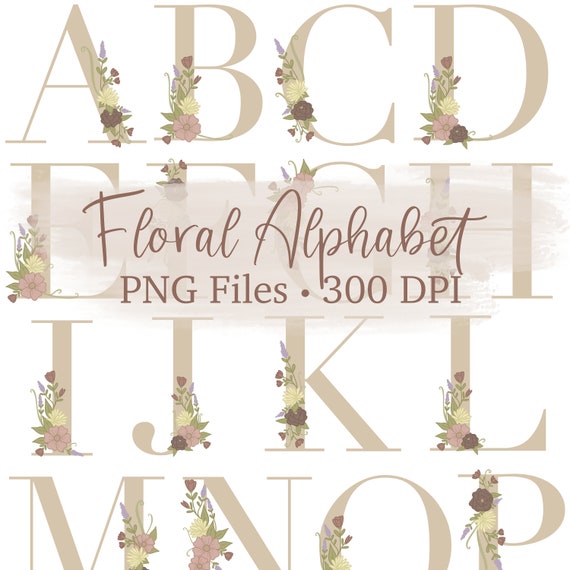 Floral Alphabet Clip Art Files/ Neutral Flowers Alphabet PNG | Etsy